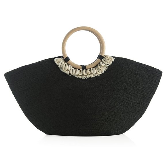 Shiraleah | Bags | Shiraleah Cara Woven Tote In Black Wshell Accents ...